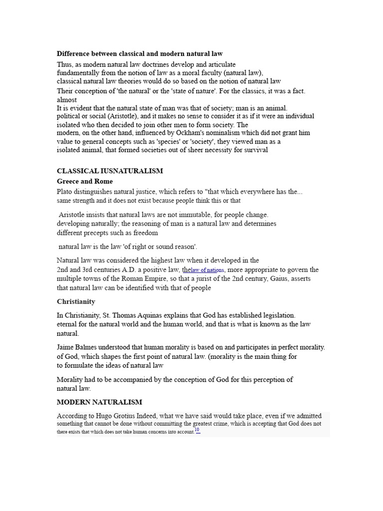 Classical vs. Modern Natural Law Differences | PDF | Natural Law | Reason