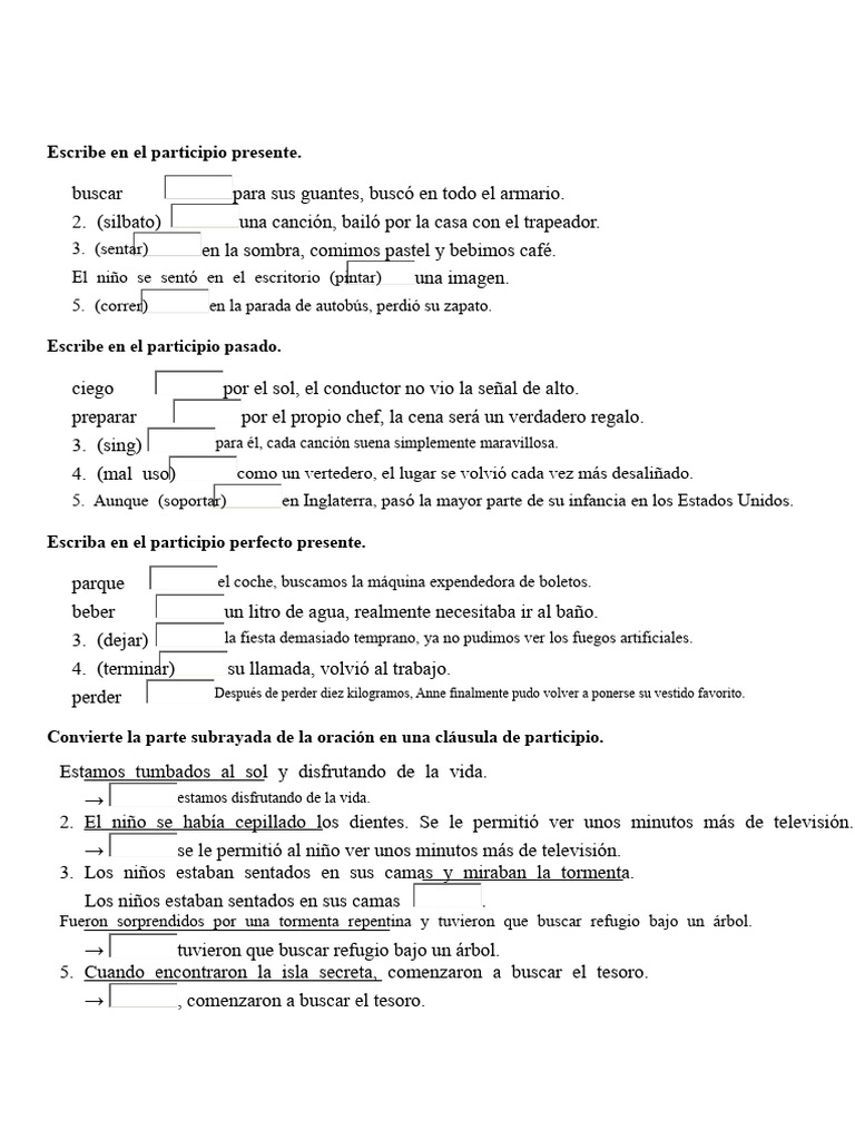 (Sentar) : Escribe en El Participio Presente | PDF