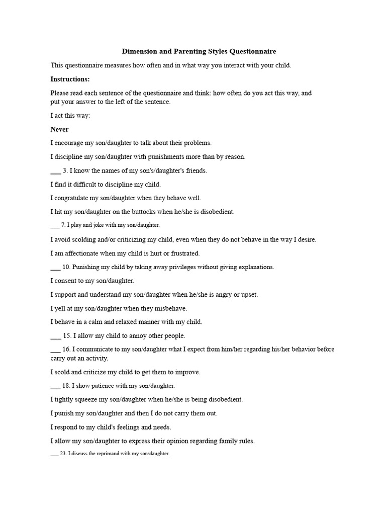 Parenting Styles Assessment Questionnaire | PDF | Parenting | Questionnaire