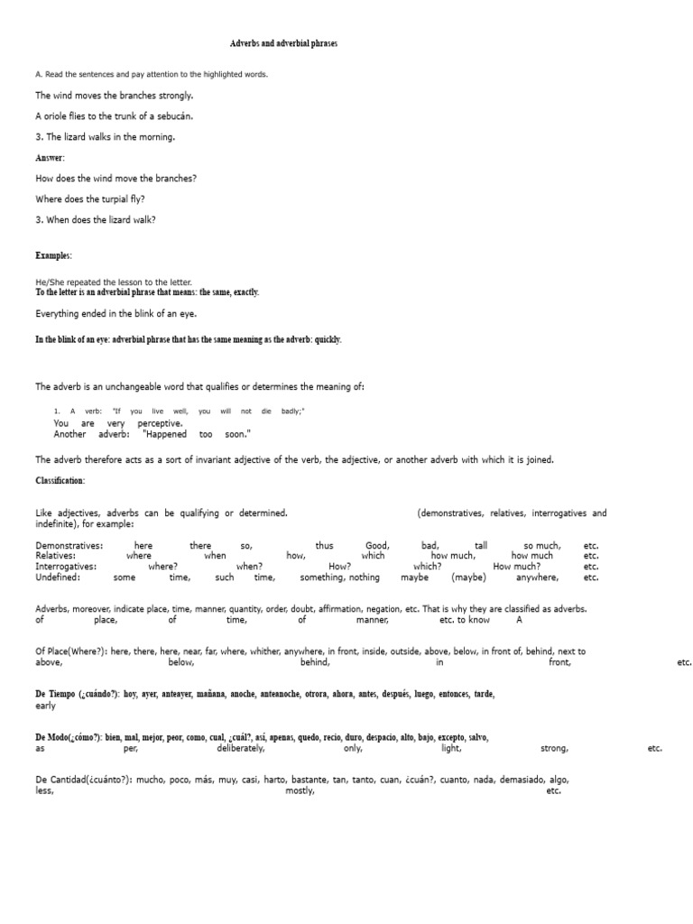 Adverbs and Adverbial Phrases | PDF | Adverb | Adjective