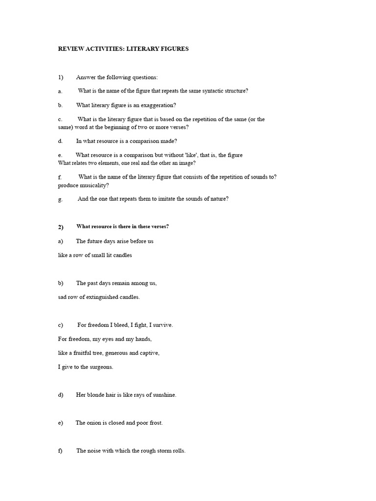 Literary Figures Review Questions | PDF