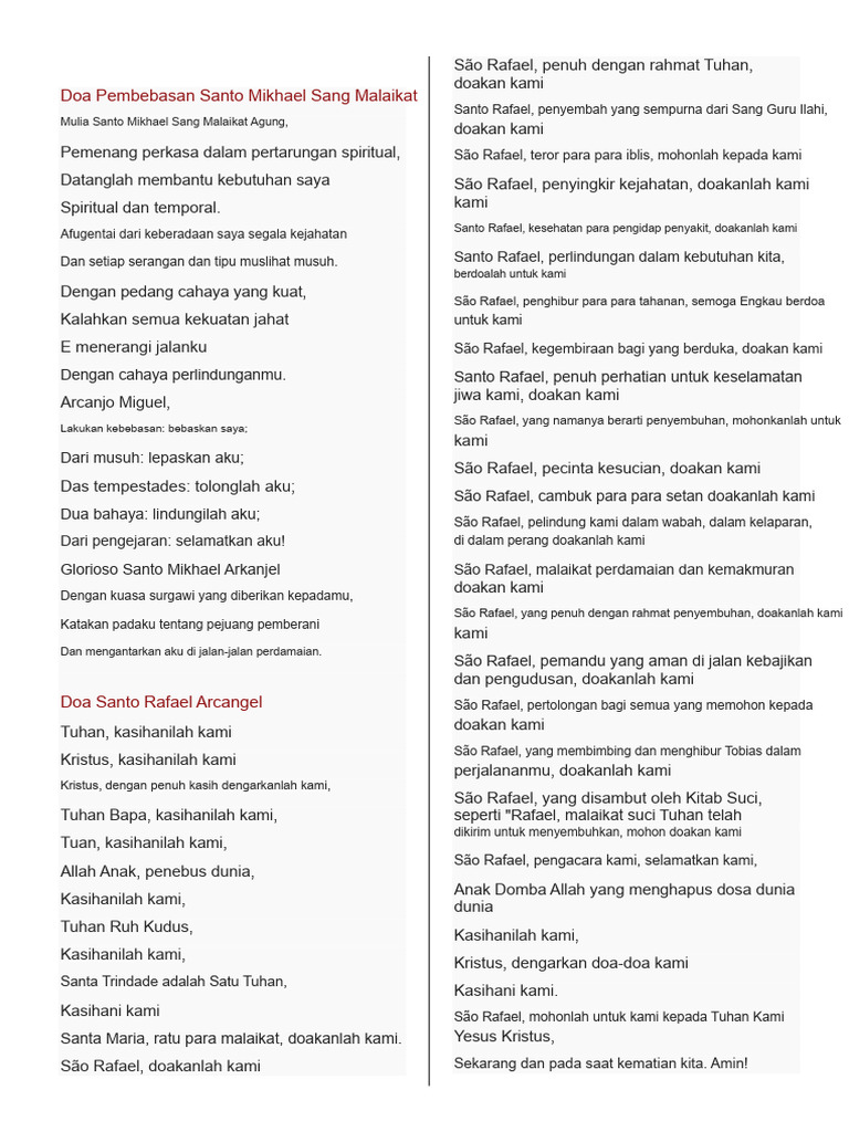Doa Santo Rafael dan Mikhael untuk Perlindungan | PDF