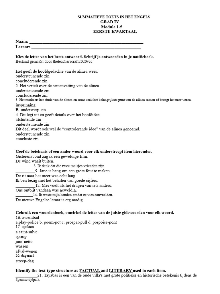 Sommative Toets in Engels | PDF