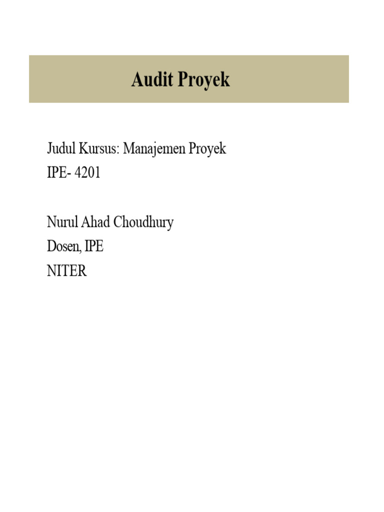 Audit Proyek: Evaluasi dan Tujuan Manajemen | PDF