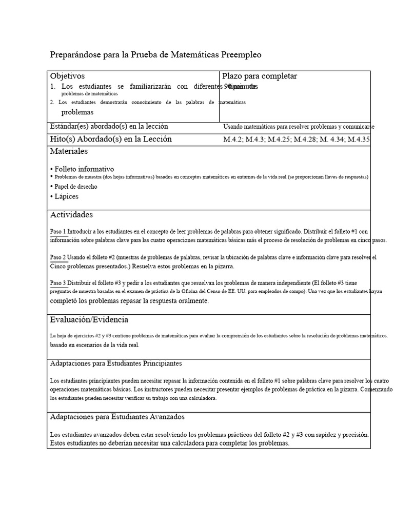 Preparándose para Las Pruebas de Matemáticas Pre-Empleo | PDF ...