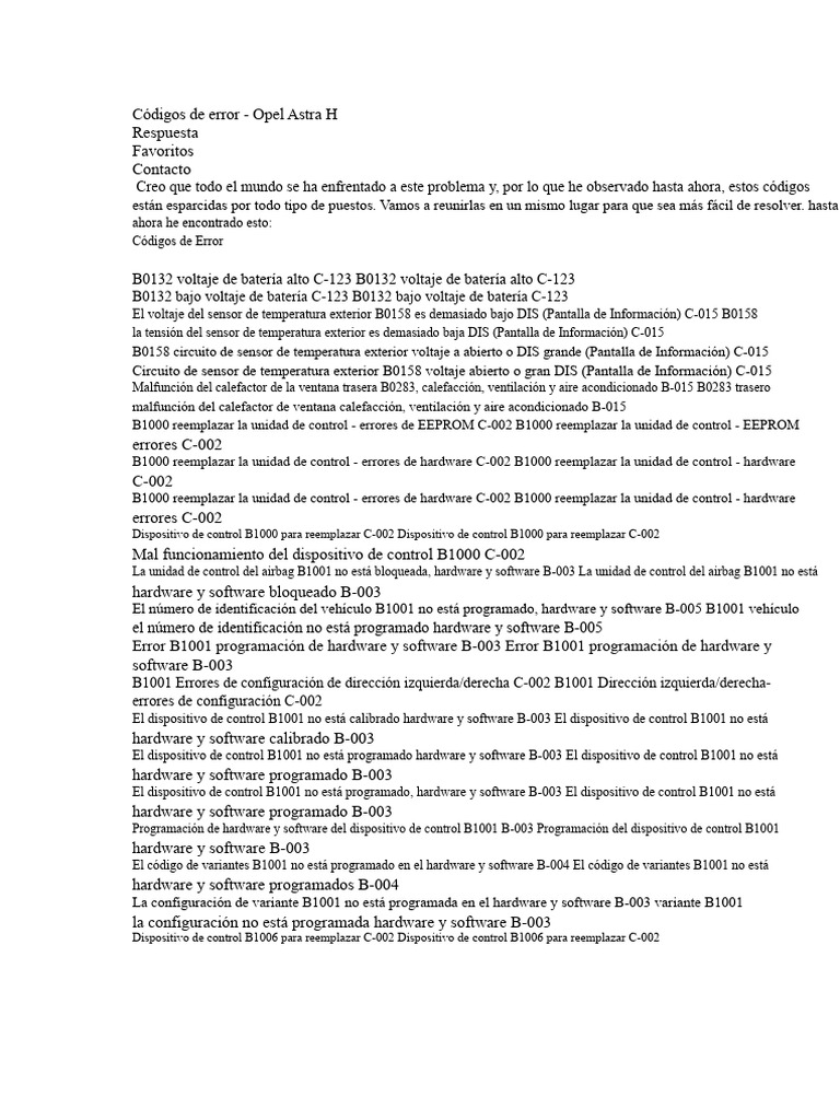 Códigos de error Opel Astra H | PDF | Relé | Acelerador