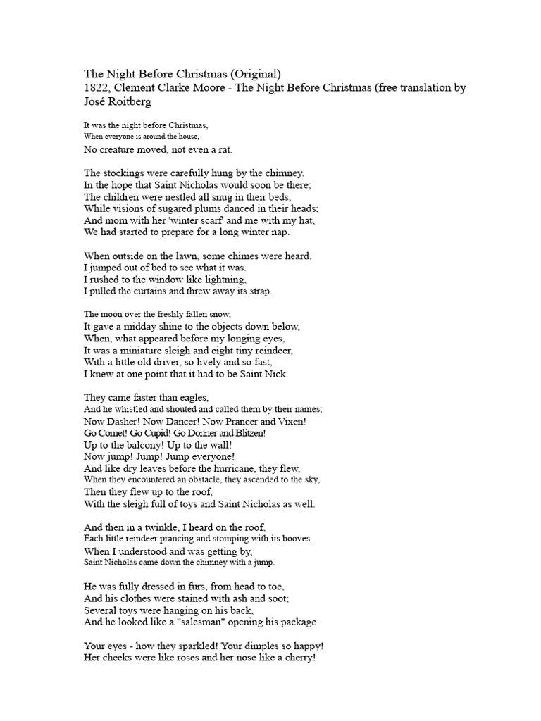 The Night Before Christmas Poem | PDF | Santa Claus's Reindeer | Christmas