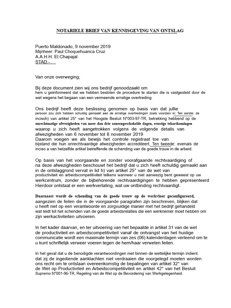 Notariele Kennisgeving Van Ontslag | PDF
