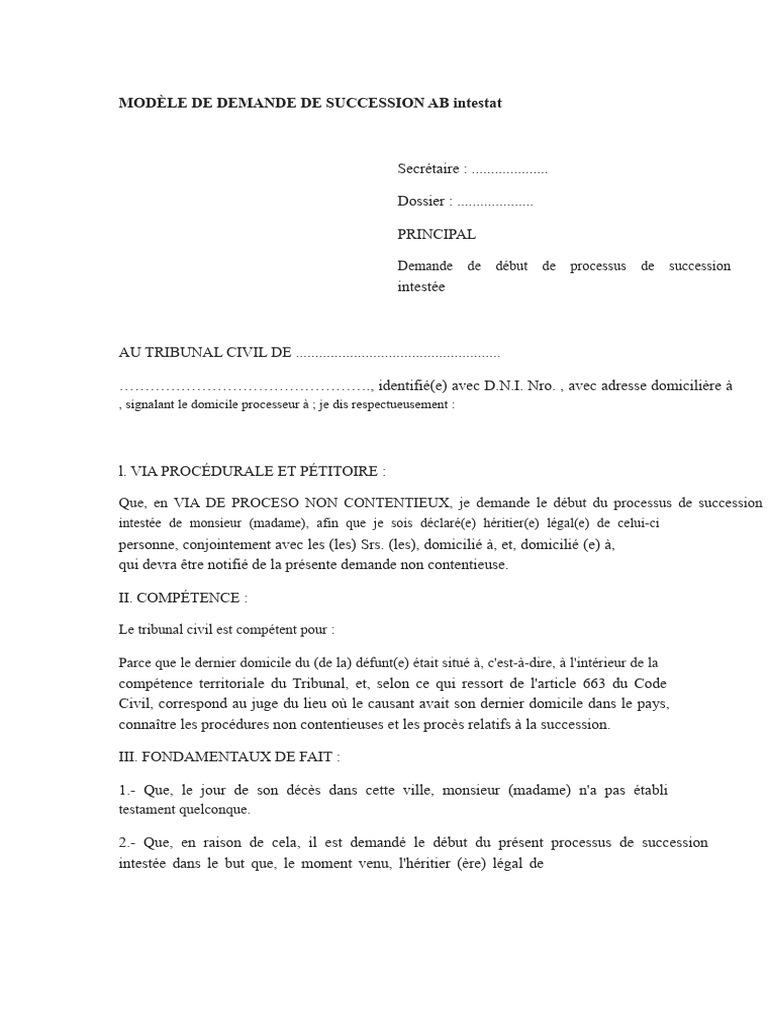 Demande de succession ab intestat | PDF | Certificat de naissance ...