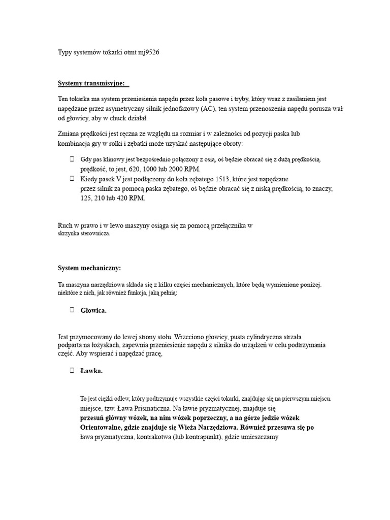 Typy Systemów Tokarki Otmt Mj9526 | PDF