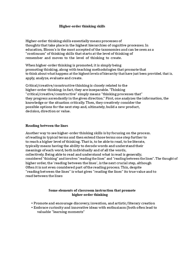 Promoting Higher-Order Thinking Skills | PDF | Thought | Reason