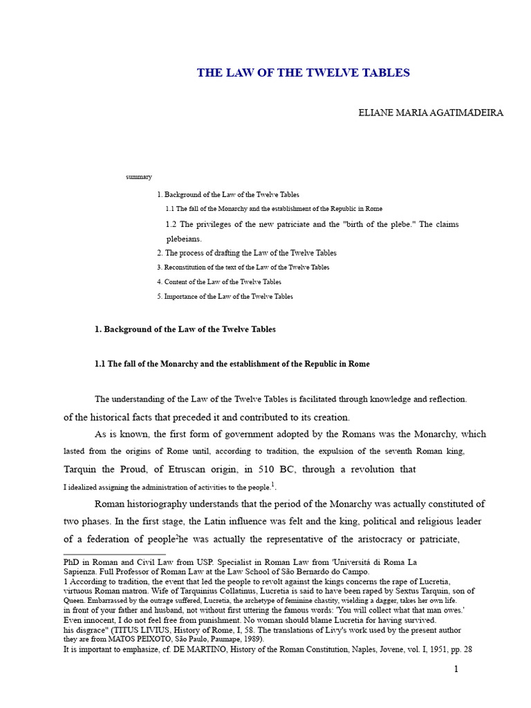 The Law of the Twelve Tables | PDF | Roman Republic | Ancient Rome
