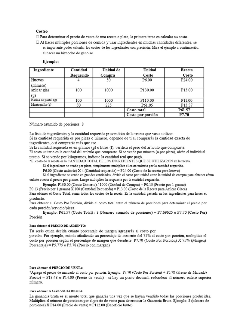 Costeo | PDF | Precios | Porcentaje