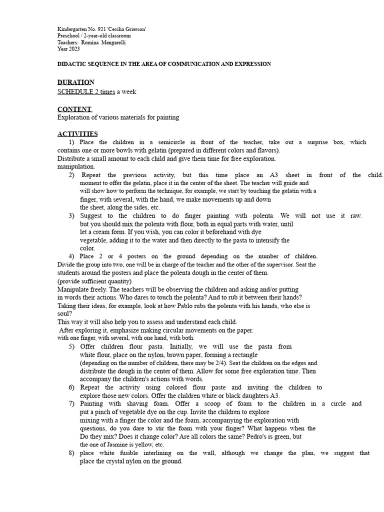 Didactic Sequence Communication and Expression Area Dactylopainting | PDF