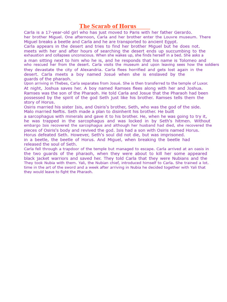 Final Summary of The Scarab of Horus | PDF