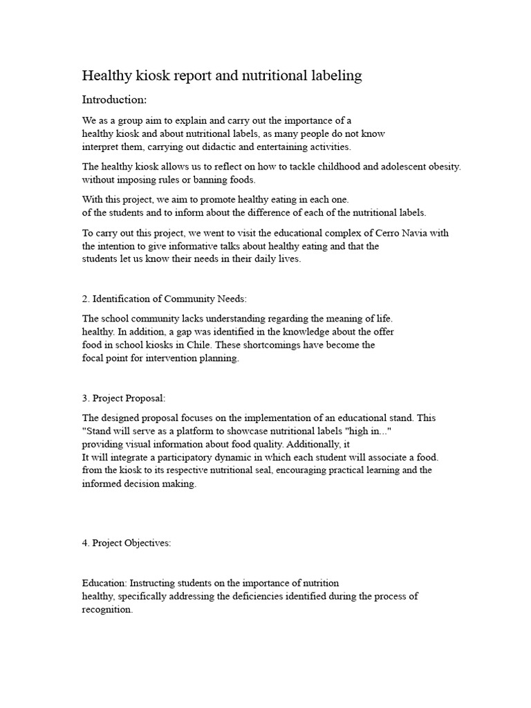 Report on healthy kiosk and nutritional labeling | PDF | Nutrition ...
