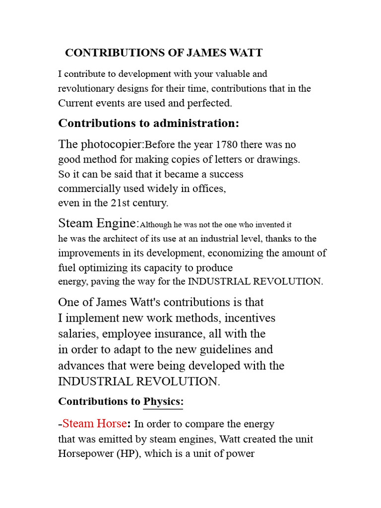 Contributions of James Watt | PDF