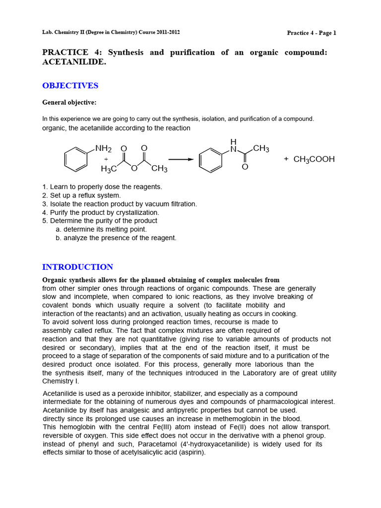 Acetanilide Synthesis and Purification Guide | PDF | Organic Synthesis ...