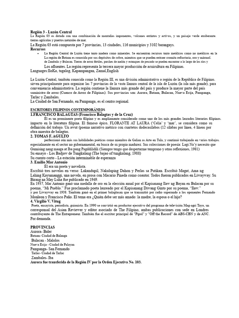 Región 3: Luzón Central y sus Provincias | PDF | Luzon | Filipinas