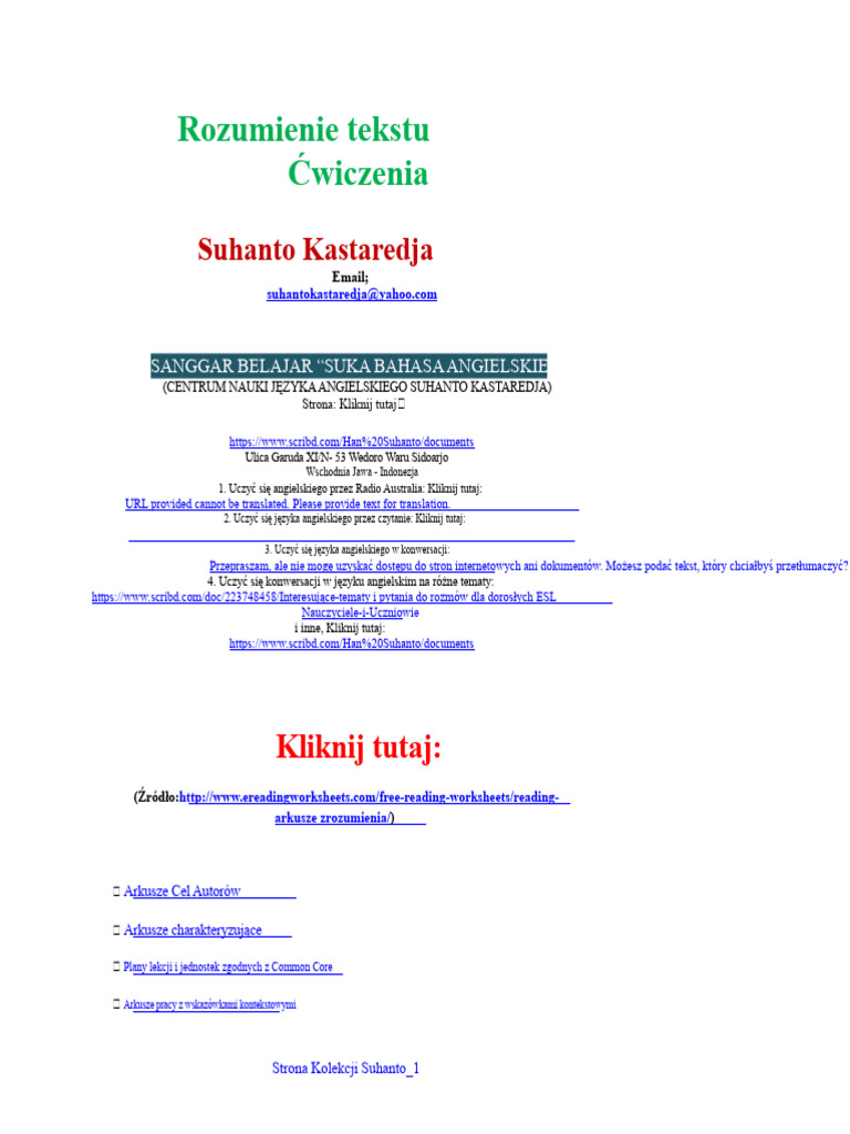 Ćwiczenia Z Rozumienia Tekstu Czytanego | PDF