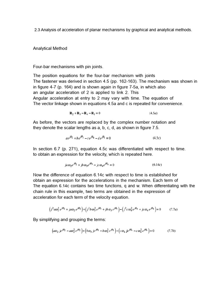 2.3 Acceleration Analysis of Planar Mechanisms Using Graphical and Analytical Methods. | PDF ...