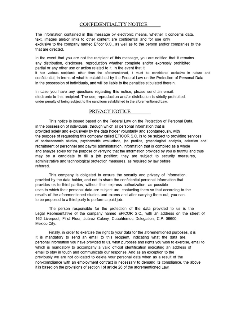 Confidentiality Notice To Sign | PDF | Identity Document | Privacy