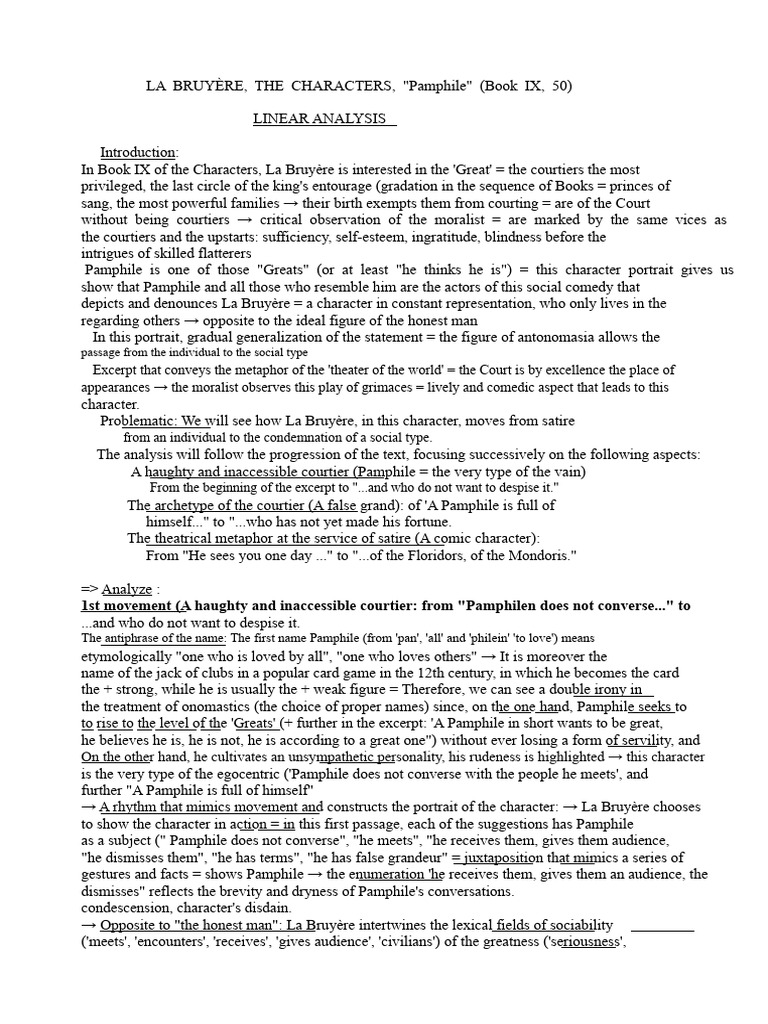 La Bruyère's Satire of Pamphile's Vanity | PDF | Linguistics | Syntax