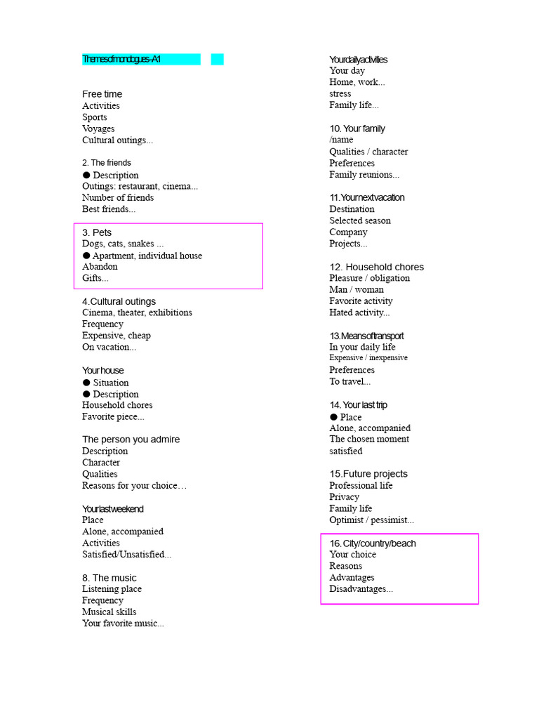 Daily Life Activities and Preferences Guide | PDF