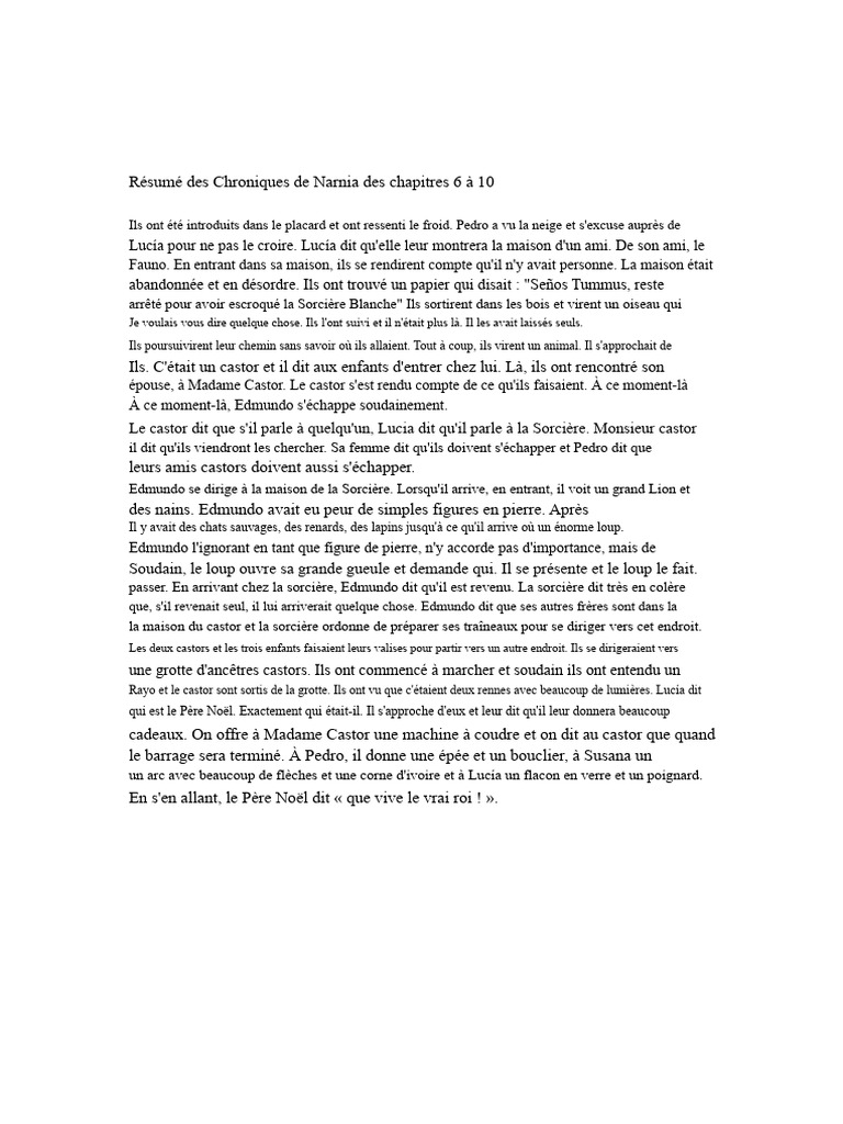 Résumé des chapitres 6 à 10 de Narnia | PDF