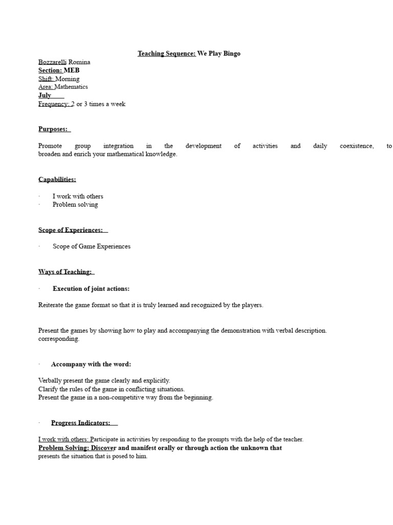 Didactic Sequence The Bingo | PDF | Cognitive Science | Human Communication