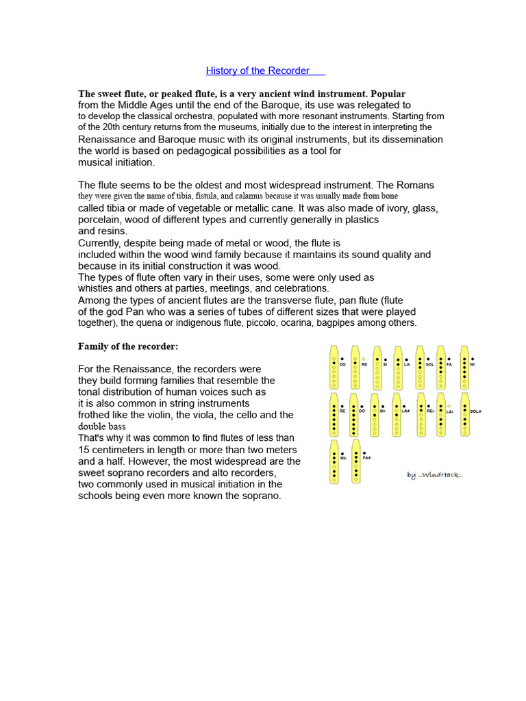 History of The Recorder | PDF | Recorder (Musical Instrument) | Flute