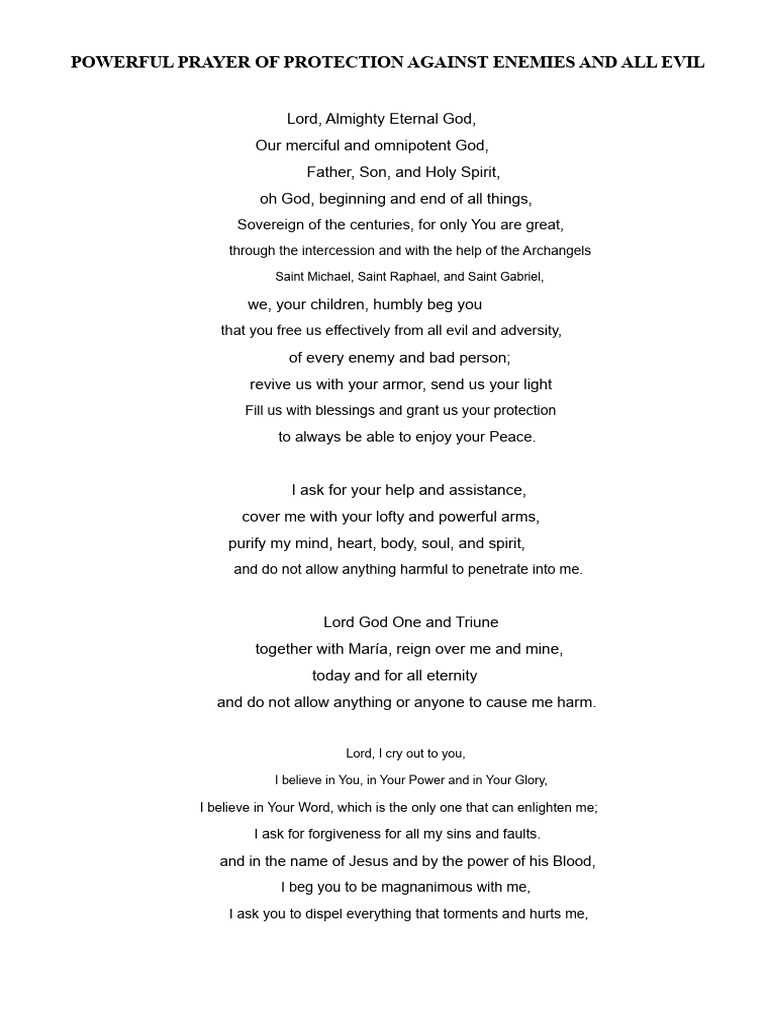 Powerful Prayer of Protection Against Enemies and All Evil | PDF ...