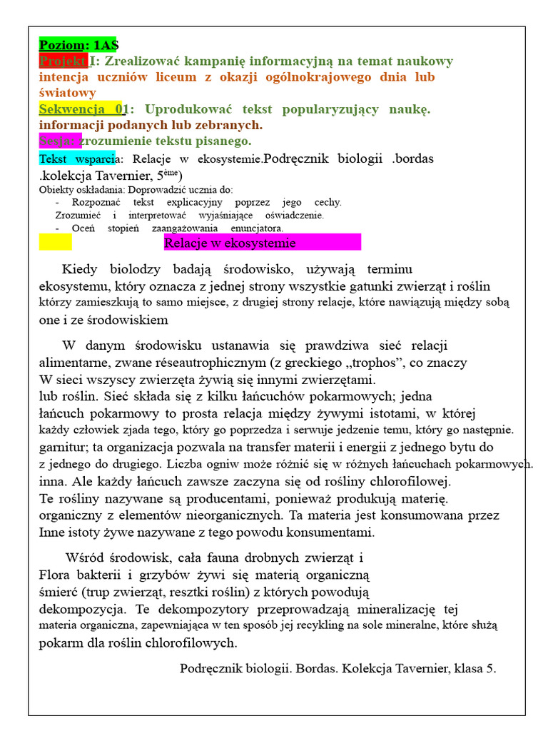 Projekt 01, Zrozumienie Tekstu Pisanego. (01 AS) | PDF