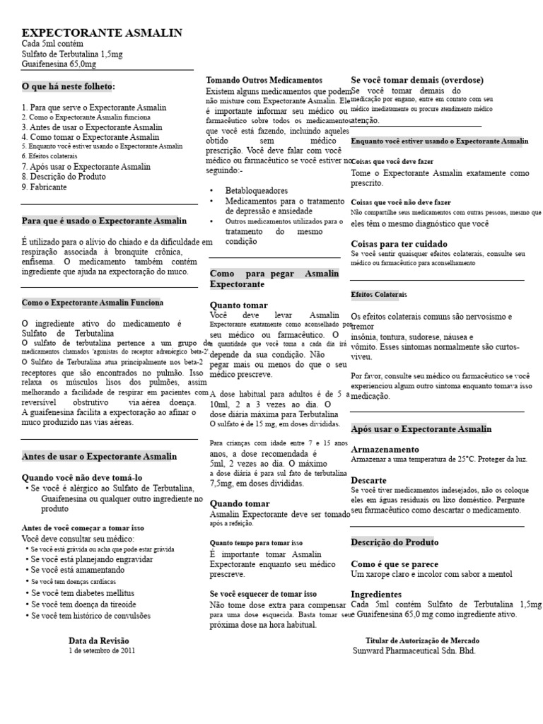 Expectorante Asmalin: Indicações e Uso | PDF | Doença de obstrução ...