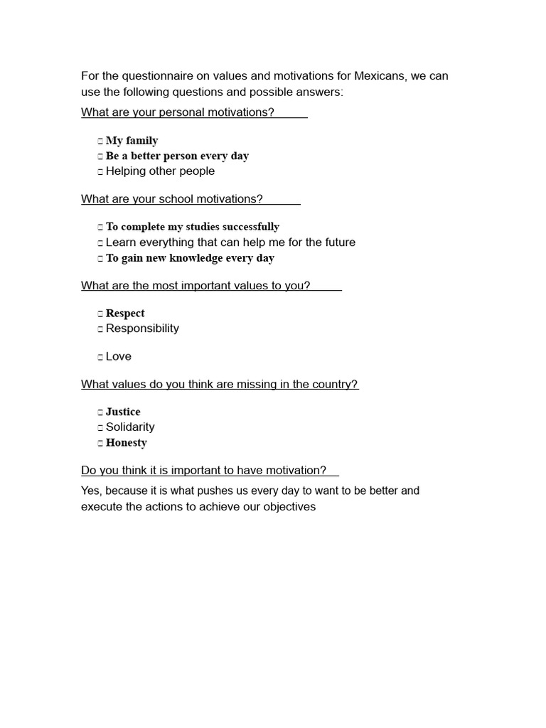 Questionnaire of Values and Motivations For Mexicans | PDF