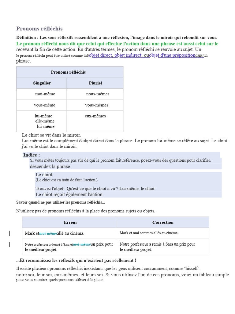 Comprendre les pronoms réfléchis | PDF | Pronom | Phrase