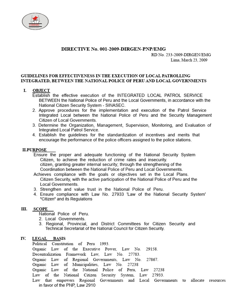Integrated Local Patrol Guidelines Peru | PDF | Police | Evaluation