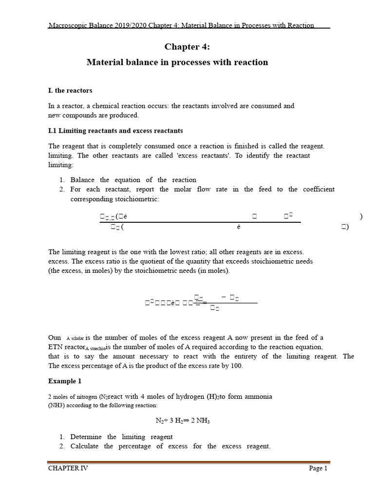 Chapter IV Material Balance in Processes With Reaction | PDF ...