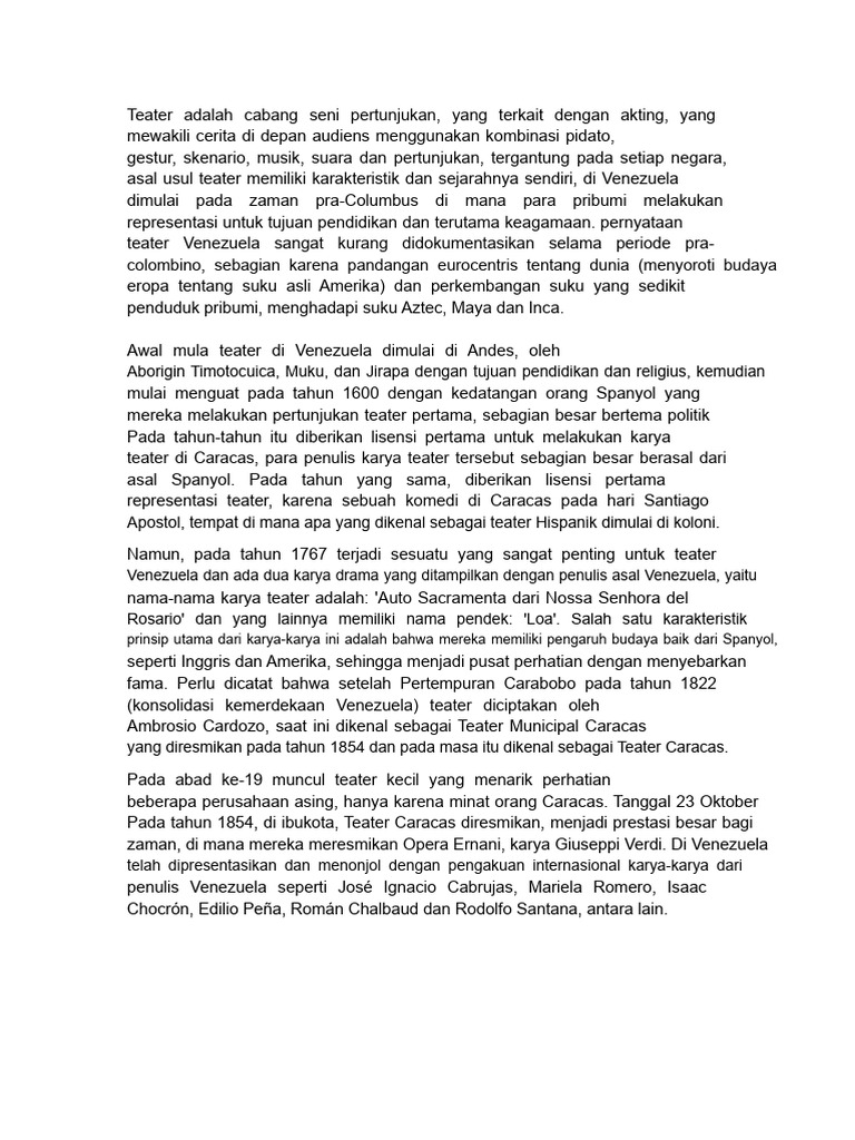 Teater Venezuela: Sejarah dan Pengaruh | PDF