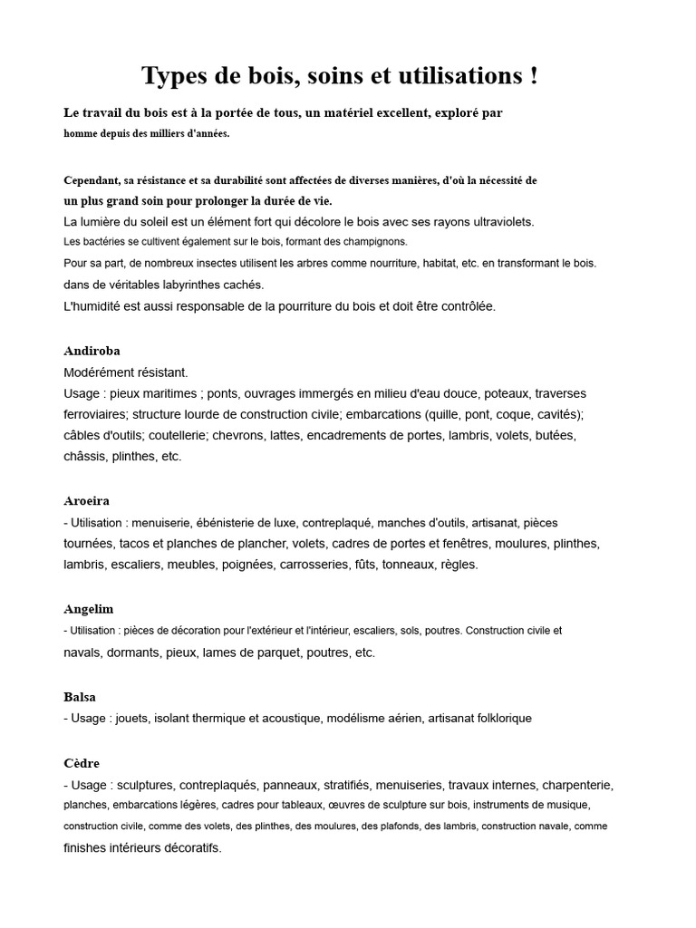 Guide complet des types de bois et usages | PDF | Bois (matériau de ...