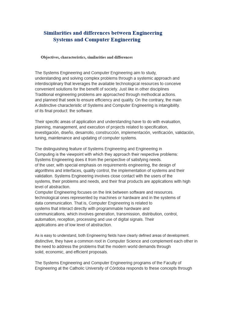 Similarities and Differences Between Systems Engineering and Computer ...