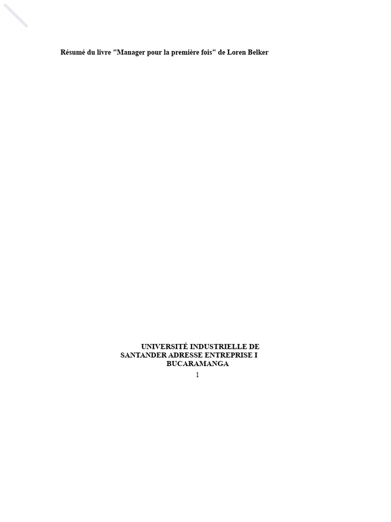 Résumé du livre "Manager pour la première fois" | PDF | Direction ...