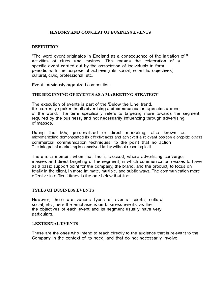 Business Events: Types and Strategies | PDF | Marketing | Brand