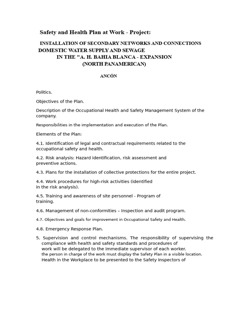Safety and Health Plan at Work - Sanitation Work | PDF