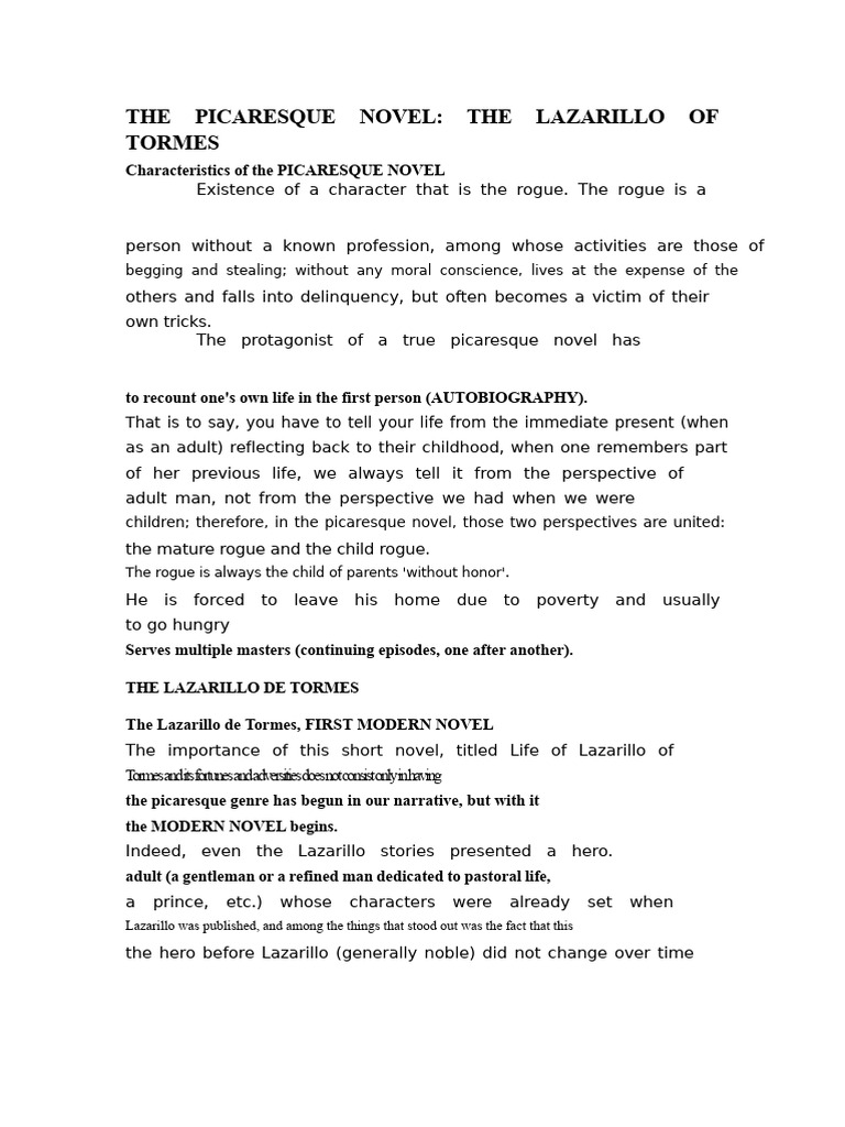 Lazarillo de Tormes - Characteristics and Summary | PDF