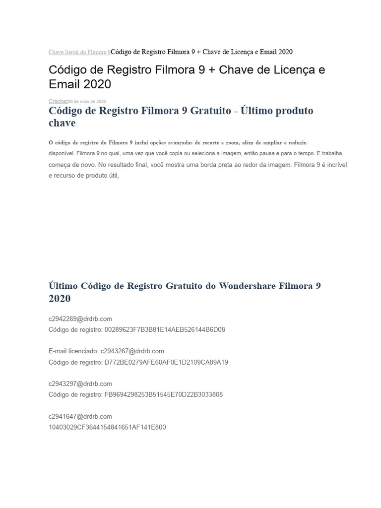 Chave de Série Do Filmora 9 Código de Registro Do Filmora 9 | PDF | Programas | Informática