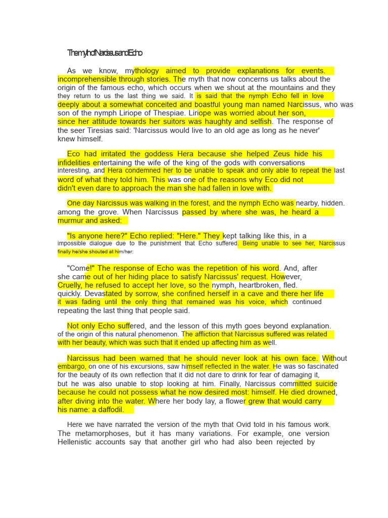 Origin of Echo and Narcissus Myth | PDF