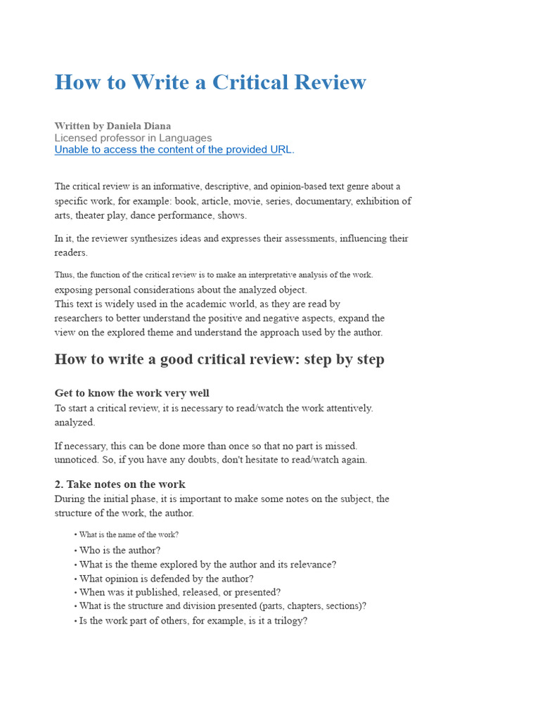 How To Write A Critical Review | PDF | Liberal Arts Education | Human ...