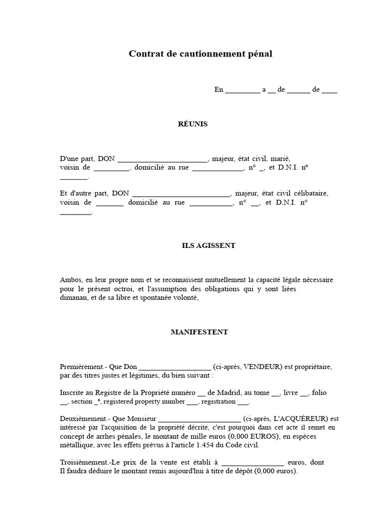 Contrat de cautionnement pénal immobilier | PDF