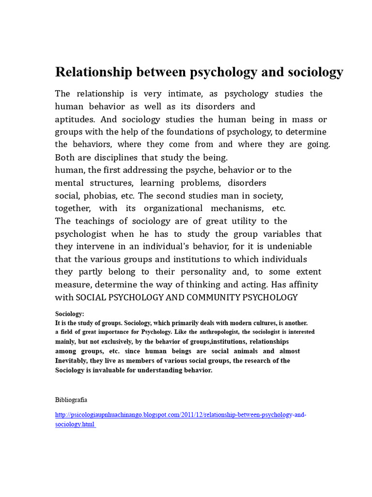 Relationship Between Psychology and Sociology | PDF